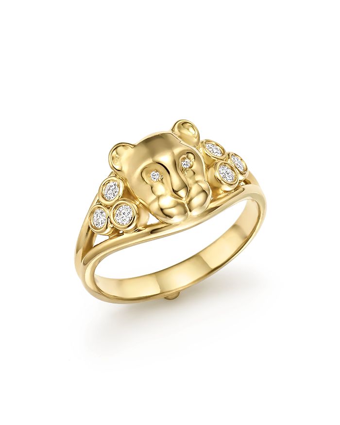 Temple St. Clair 18K Yellow Gold Small Lion Cub Classic Diamond Ring ...