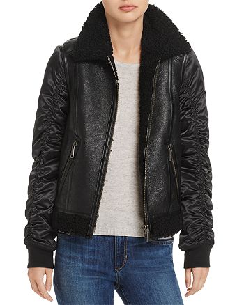 Andrew Marc Tally Shearling Trim Mixed Media Jacket | Bloomingdale's