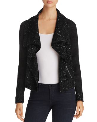 Sioni Mixed-Media Draped Front Sweater Jacket | Bloomingdale's