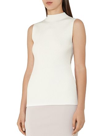 REISS Charlie Mock-Neck Ribbed Top | Bloomingdale's