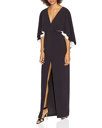 HALSTON HERITAGE HALSTON Color-Blocked Cape-Sleeve Gown | Bloomingdale's