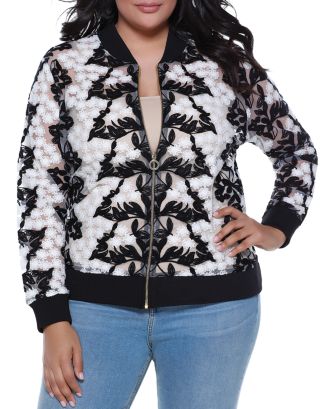 Belldini Plus Belldini Sheer Floral Crochet Bomber Jacket | Bloomingdale's
