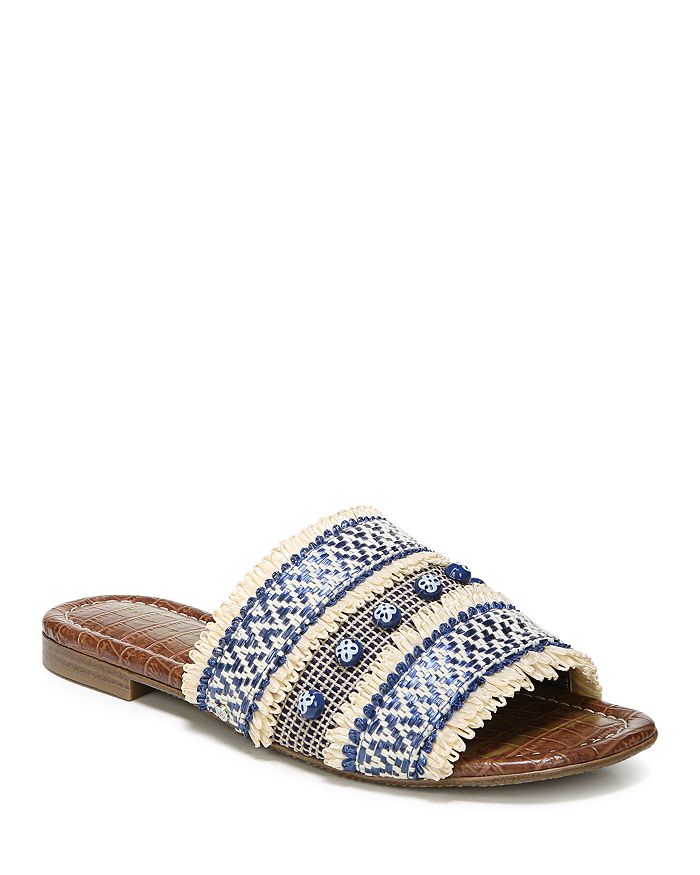 Sam Edelman Women's Brandon Raffia & Leather Slide Sandals | Bloomingdale's