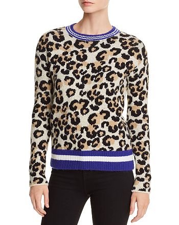 AQUA Striped-Trim Leopard Print Sweater - 100% Exclusive | Bloomingdale's
