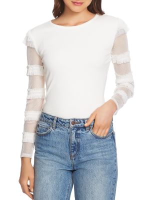 1.STATE Ruffled Mesh Sleeve Top | Bloomingdale's