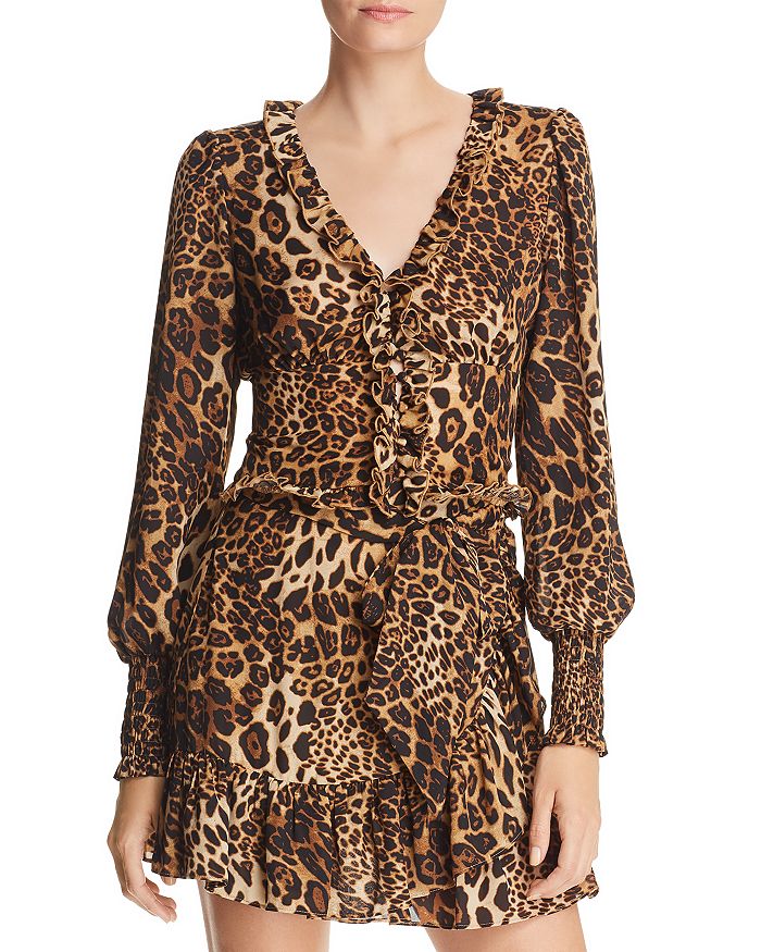 AQUA Ruffled Leopard Print Cropped Top - 100% Exclusive | Bloomingdale's