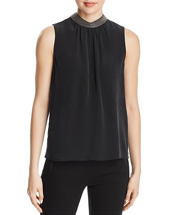 Go by Go Silk Embellished Mock Neck Shell | Bloomingdale's