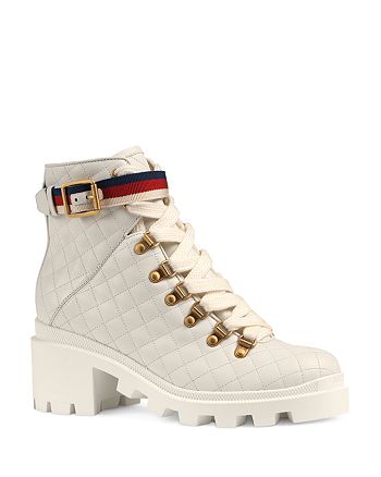 Gucci Women's Trip Round Toe Quilted Leather Mid-Heel Booties ...