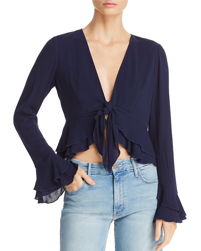 AQUA Tie-Front Ruffled Cropped Top - 100% Exclusive | Bloomingdale's