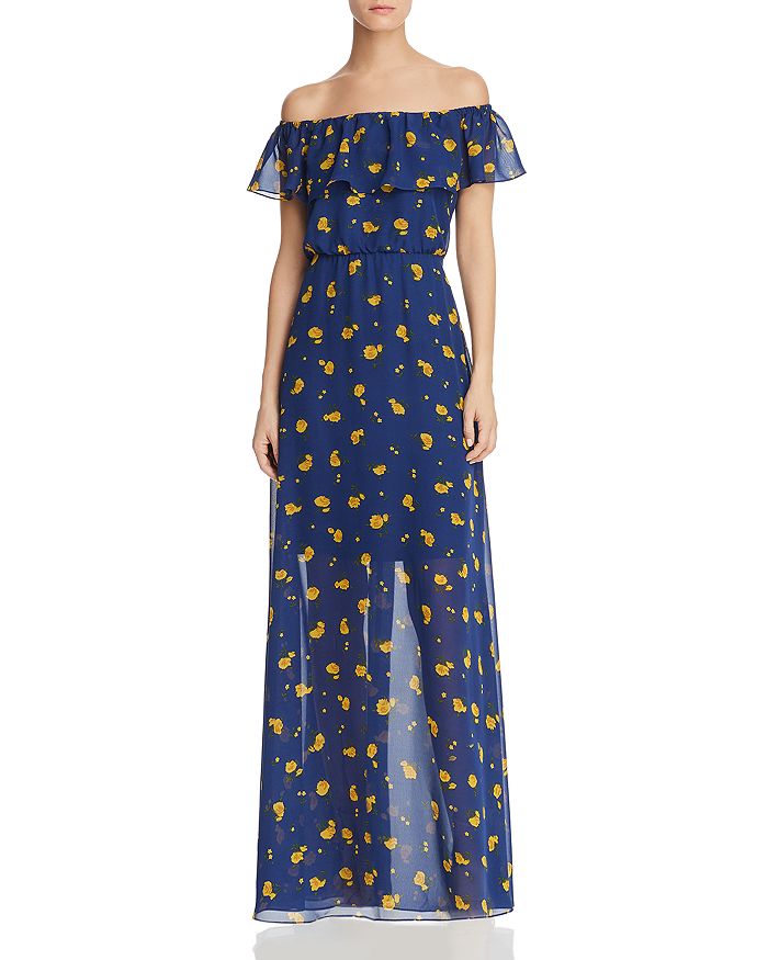 Betsey Johnson Marigold Buds Off-the-Shoulder Maxi Dress | Bloomingdale's