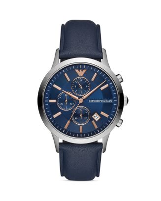 Armani Chronograph Blue Leather Watch, 43mm | Bloomingdale's