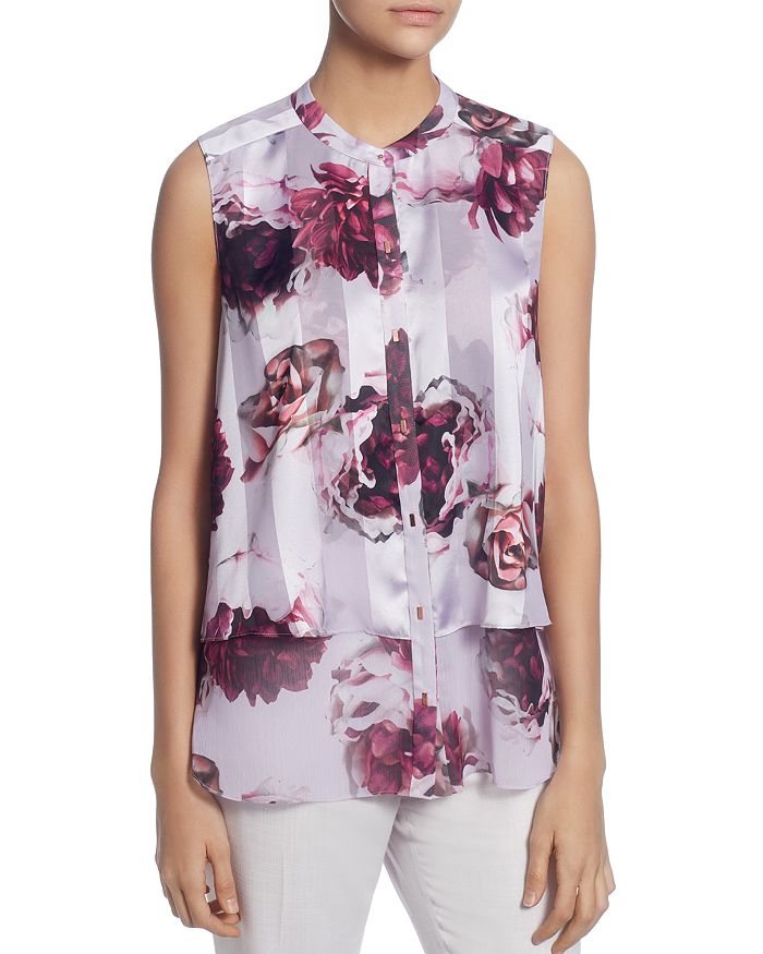 T Tahari Layered Floral-Print Top | Bloomingdale's