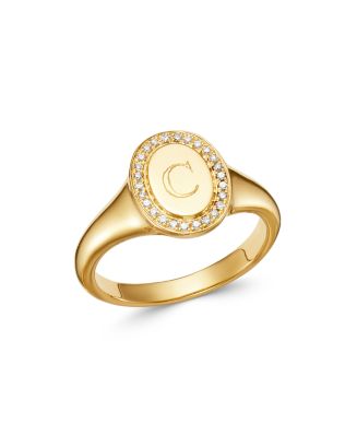 Zoe Lev 14K Yellow Gold Diamond Initial Signet Ring | Bloomingdale's