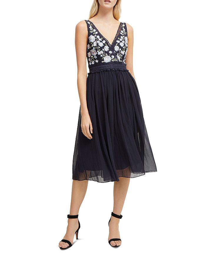 FRENCH CONNECTION Abriana Floral-Embroidered Midi Dress | Bloomingdale's