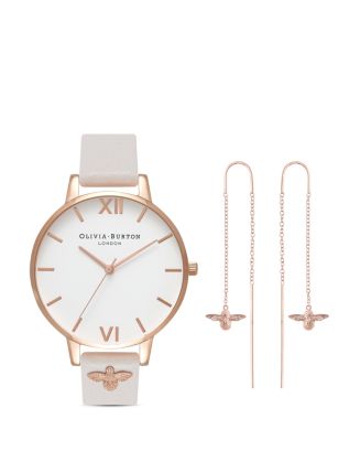 Olivia Burton EMB Bee Blush Watch & 3D Bee Threader Earrings Gift Set ...