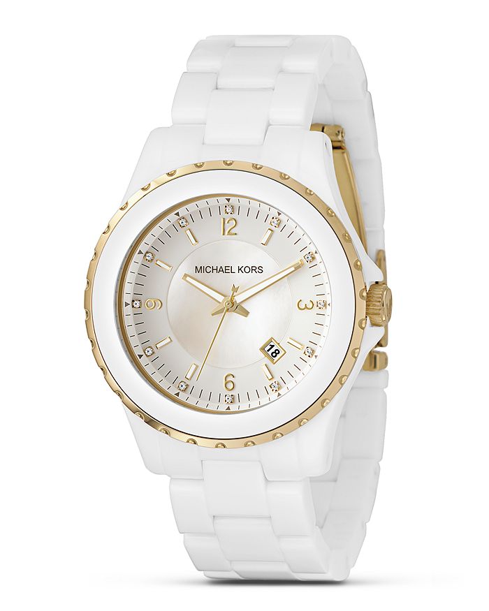Michael Kors White Watch with Mother-of-Pearl, 41 mm | Bloomingdale's