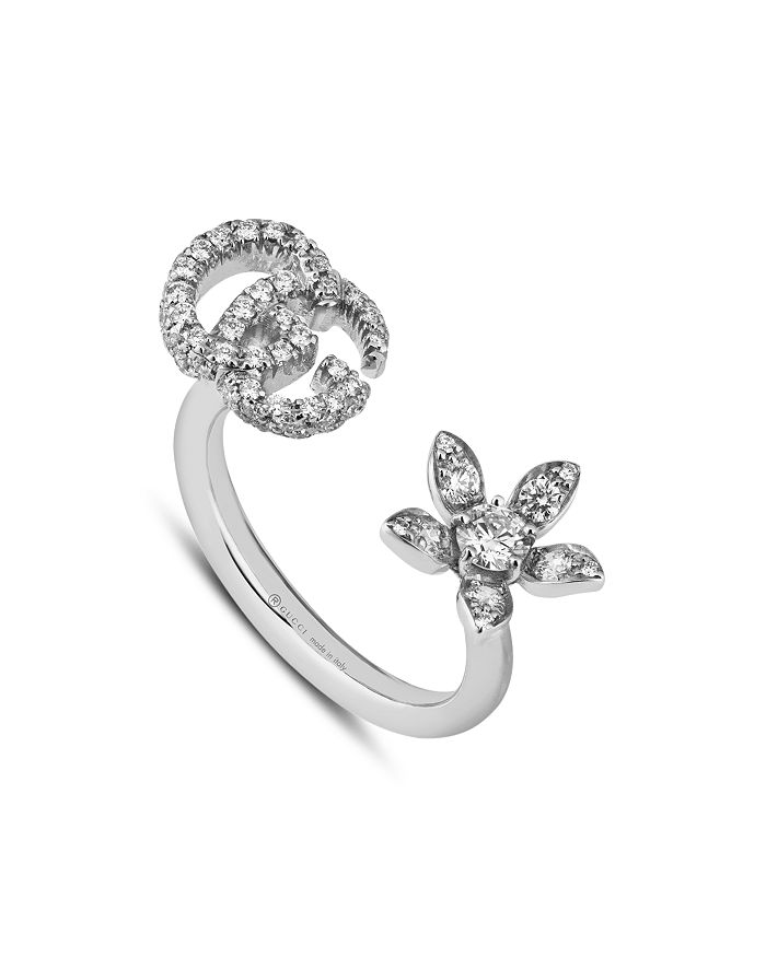 Gucci 18K White Gold Flora Diamond Open Ring | Bloomingdale's