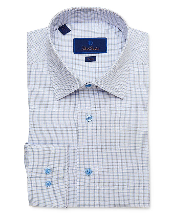David Donahue Cotton Tattersall Check Trim Fit Dress Shirt | Bloomingdale's