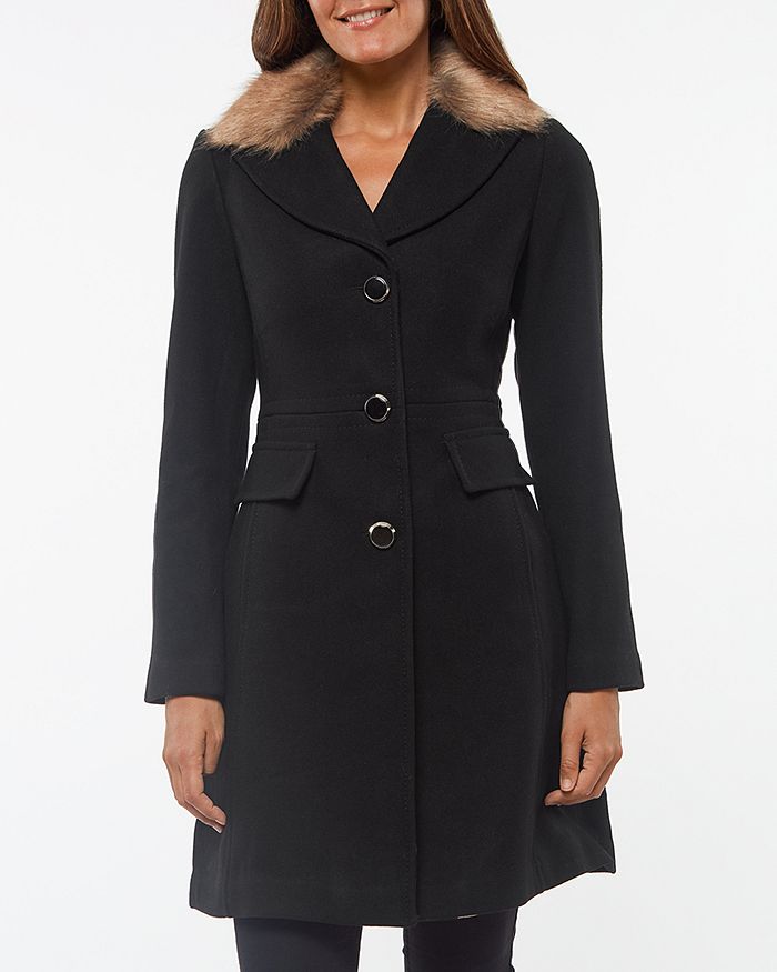kate spade new york Faux Fur Collar Coat | Bloomingdale's