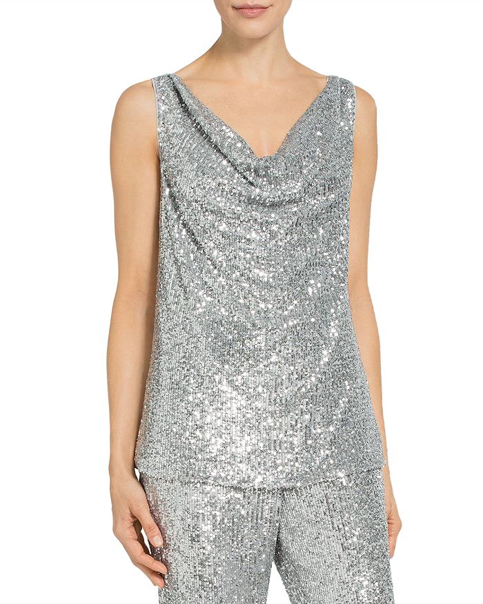 St. John Starlight Sequin Mesh Cowl Neck Shell | Bloomingdale's