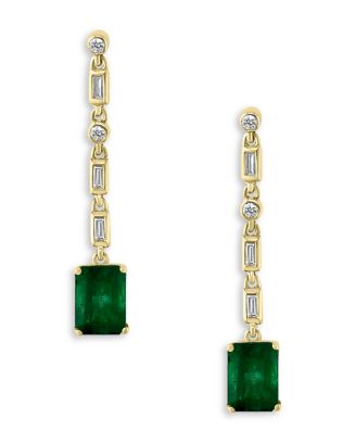 Bloomingdale's Fine Collection Emerald & Diamond Drop Earrings in 14K ...