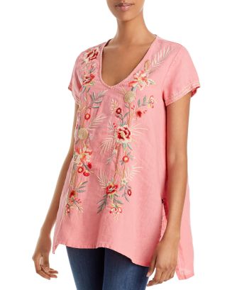 Johnny Was Caspian Embroidered Linen Drape Top | Bloomingdale's