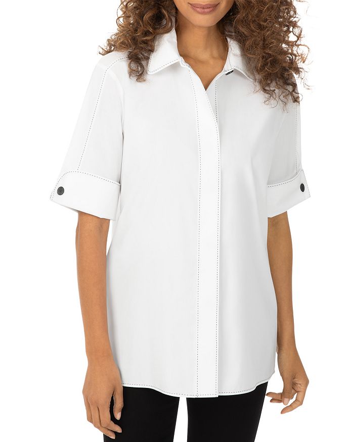 Foxcroft Pickstitch Elbow Sleeve Tunic Top | Bloomingdale's