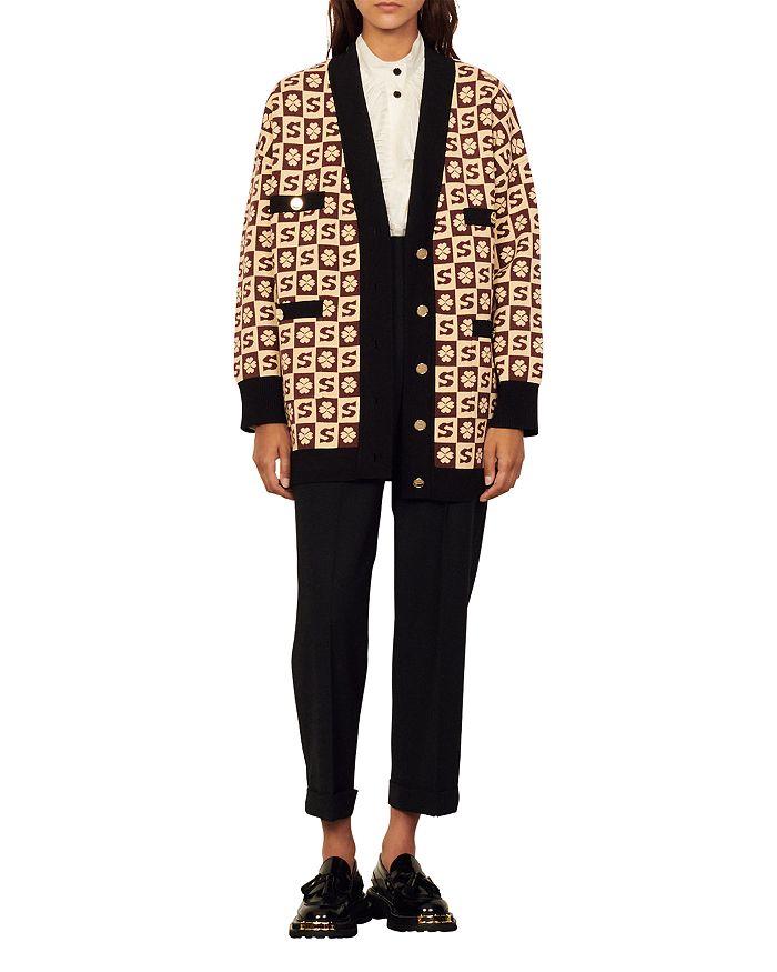 Sandro Glorious Logo Jacquard Cardigan | Bloomingdale's
