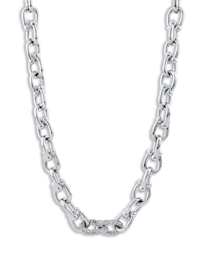 Alberto Amati Sterling Silver Diamond Oval Stirrup Link Chain Necklace ...