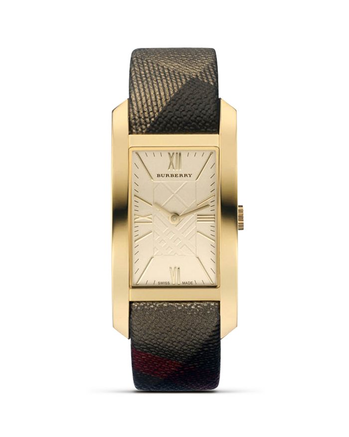 Burberry Gold Faced Fabric Strap Watch, 33 mm | Bloomingdale's