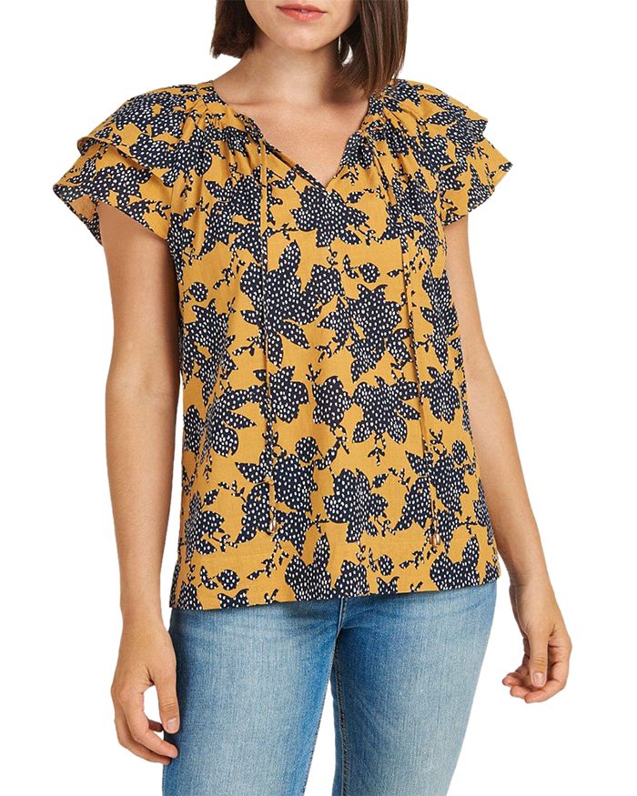 Daniel Rainn Cotton Printed Tie Neck Top | Bloomingdale's