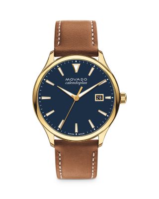 Movado Heritage Calendoplan Watch, 40mm In Cognac/blue/gold | ModeSens