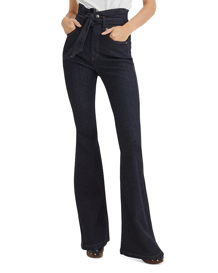 Veronica Beard Sheridan Belted High Rise Bell Bottom Jeans in Indigo ...