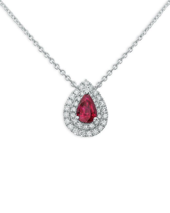Bloomingdale's Ruby & Diamond Pear Double Halo Pendant Necklace in 18K ...