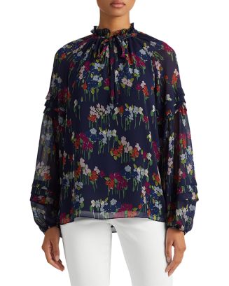 Ralph Lauren Floral Print Tie Neck Blouse | Bloomingdale's