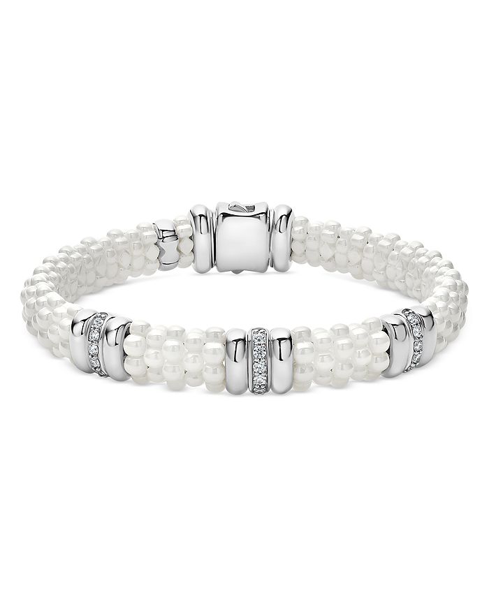 LAGOS Sterling Silver & Ceramic White Caviar Diamond Three Station ...