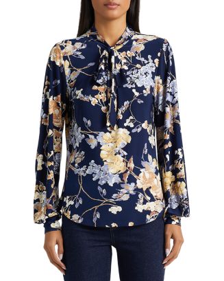Ralph Lauren Tie Neck Printed Top | Bloomingdale's
