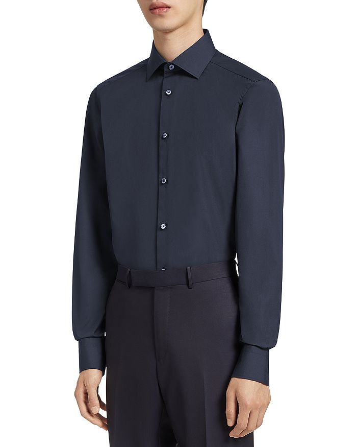 Zegna Navy Blue Trofeo™ Long Sleeve Tailored Fit Shirt | Bloomingdale's
