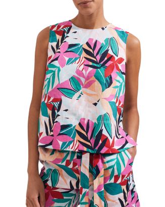 HOBBS LONDON Flax Linen Halle Floral Top | Bloomingdale's