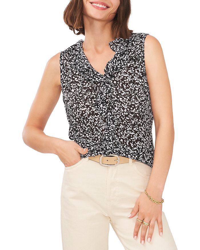 VINCE CAMUTO V Neck Ruffle Front Top | Bloomingdale's