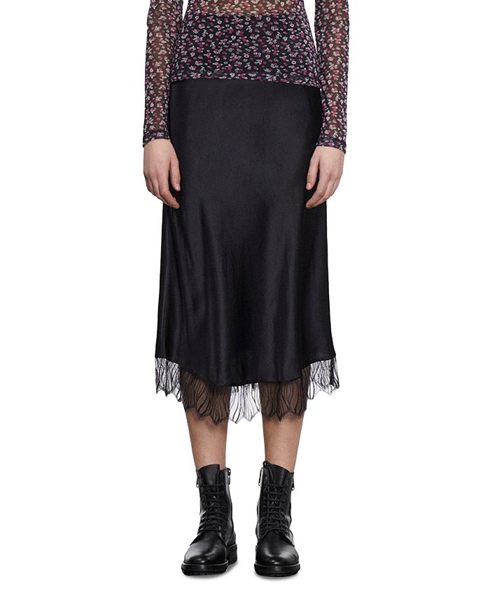 The Kooples Lace Trim Silk Skirt | Bloomingdale's