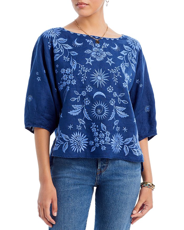 Johnny Was Oleander Embroidered Linen Top | Bloomingdale's
