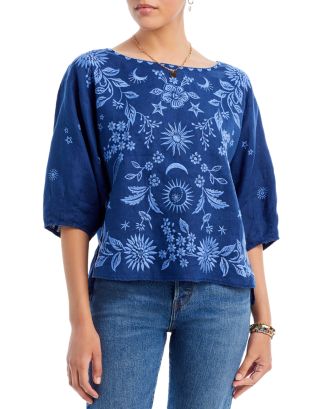 Johnny Was Oleander Embroidered Linen Top | Bloomingdale's