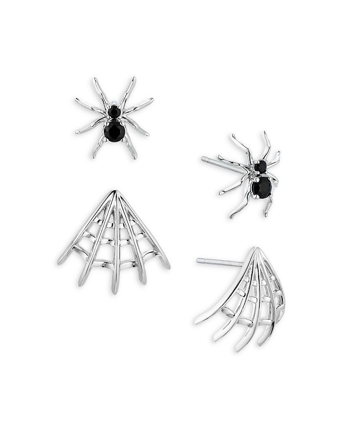 Nadri Spooky Spider & Web Stud Earrings Set in Rhodium Plated | Bloomingdale's