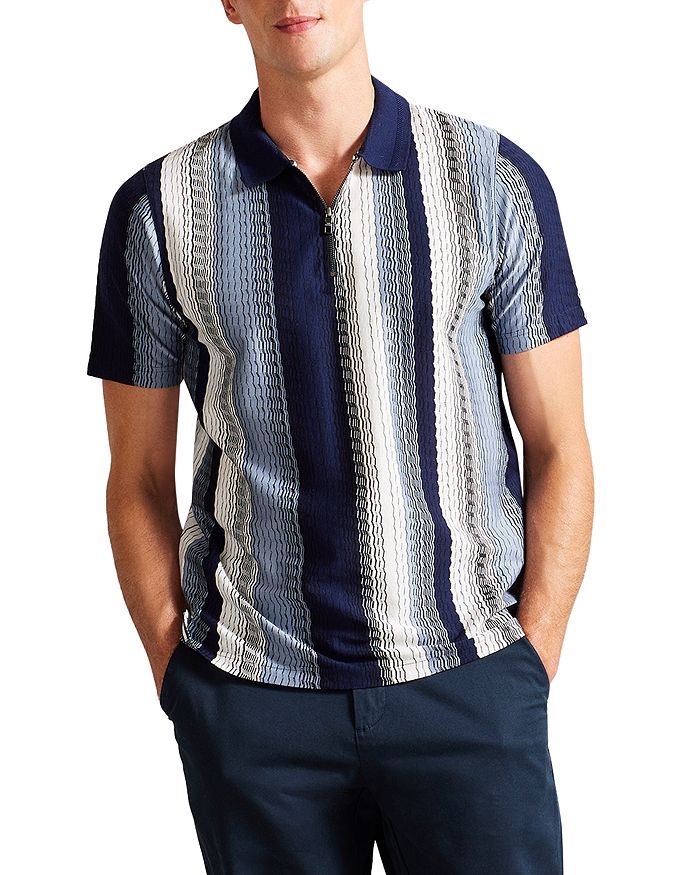 Ted Baker Walraf Textured Stripe Zip Polo | Bloomingdale's