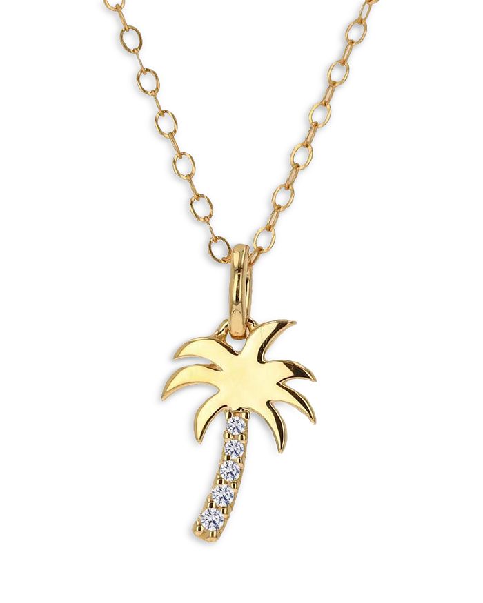 Moon & Meadow 14K Yellow Gold Diamond Palm Tree Pendant Necklace, 18 ...
