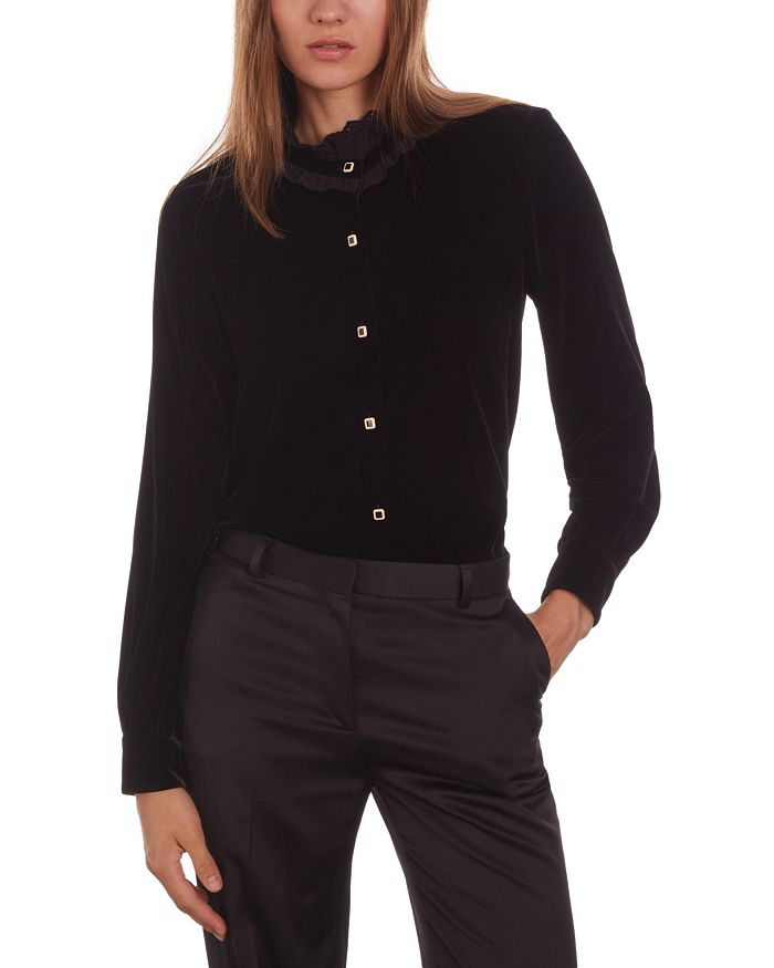 The Kooples Velvet Button Front Top | Bloomingdale's