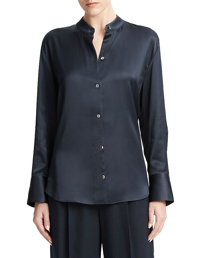 Vince Band Collar Button Up Blouse | Bloomingdale's