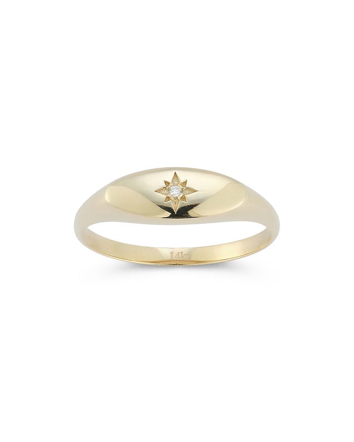 Moon & Meadow 14K Yellow Gold Diamond Star Signet Ring | Bloomingdale's