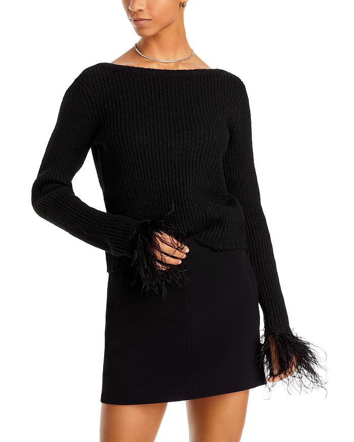 BCBGMAXAZRIA Feather Trim Long Sleeve Top | Bloomingdale's
